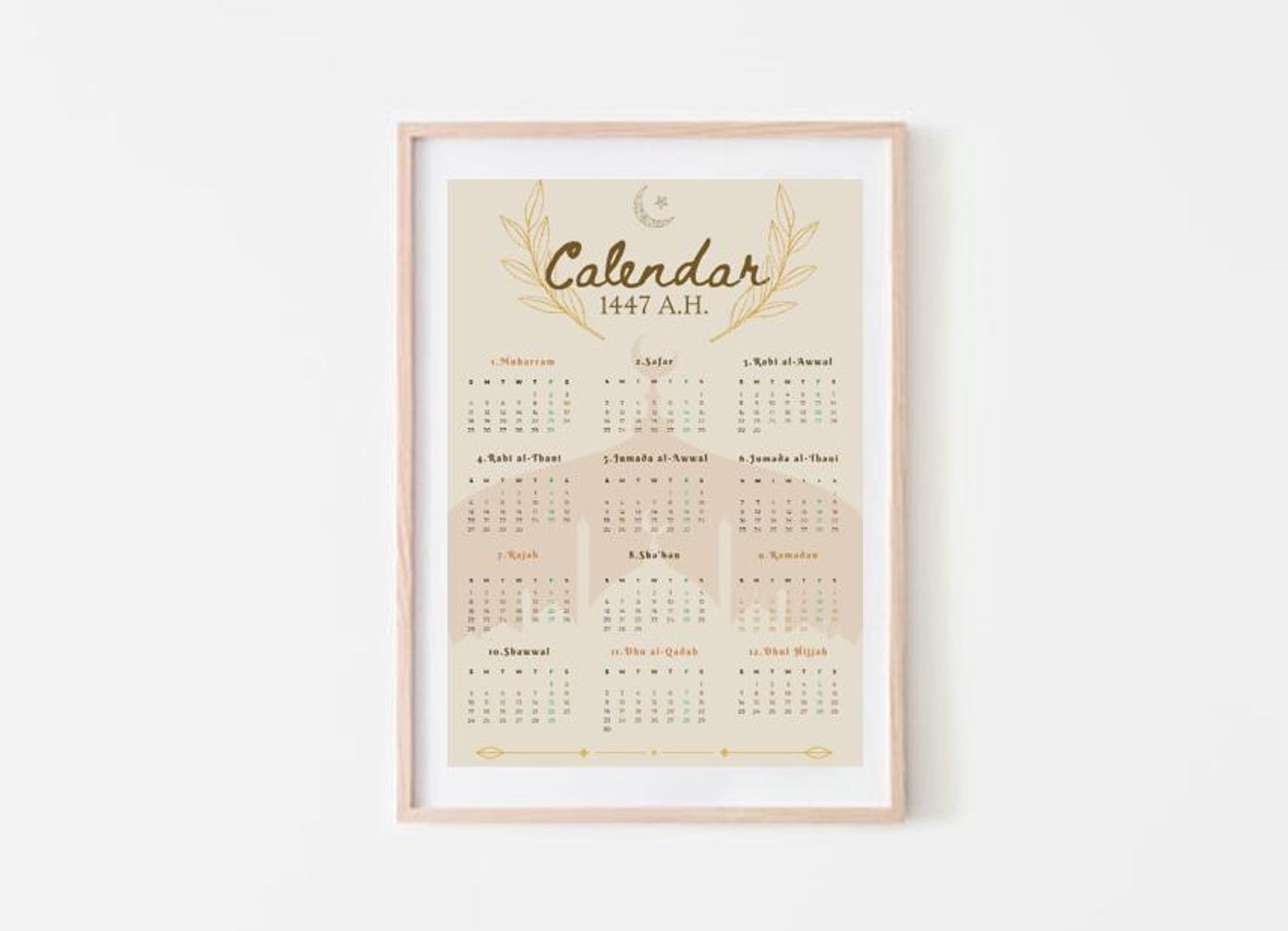 Islamic Calendar, Dates, Hijri, 1447, Special Events, Gold and Elegant ...