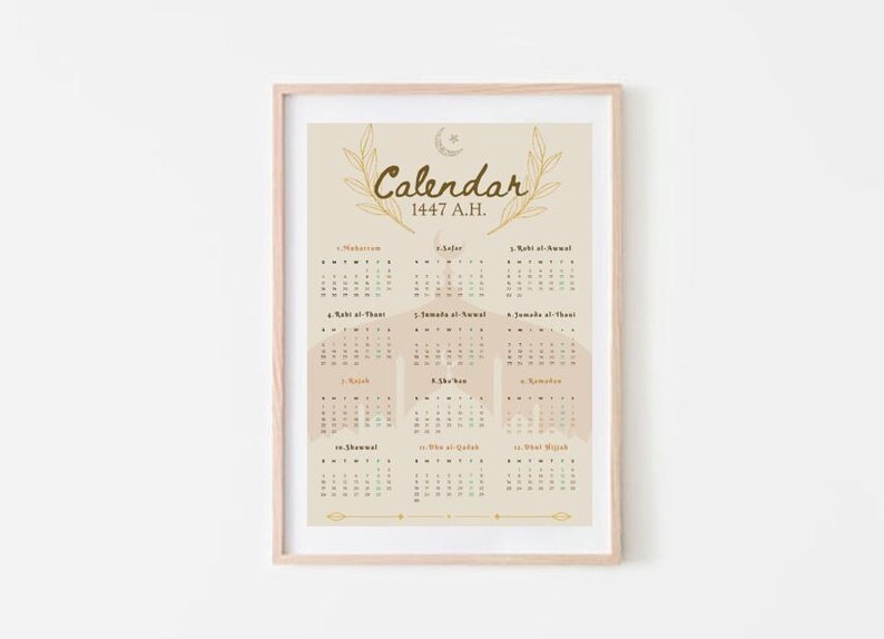 Islamic Calendar, Dates, Hijri, 1447, Special Events, Gold and Elegant ...