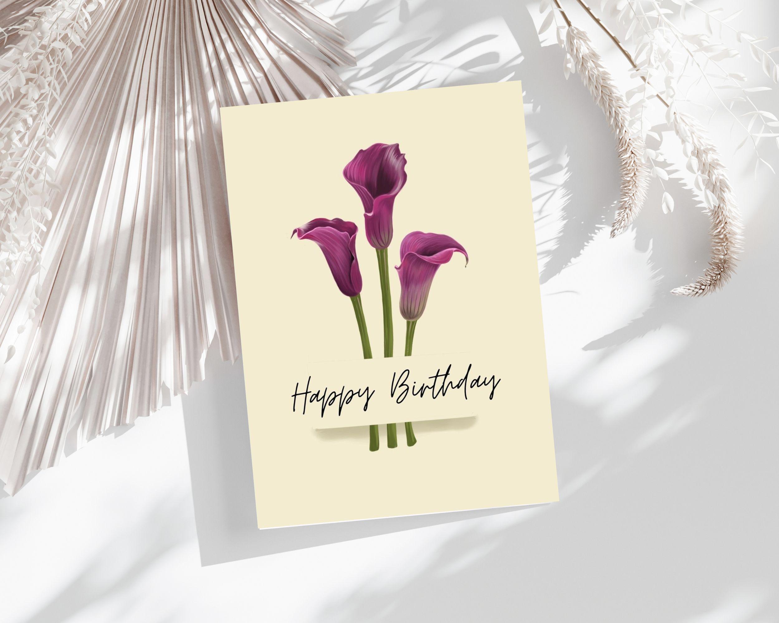 Cale Flower Happy Birthday Card, Floral Printable Birthday Card, Gift ...