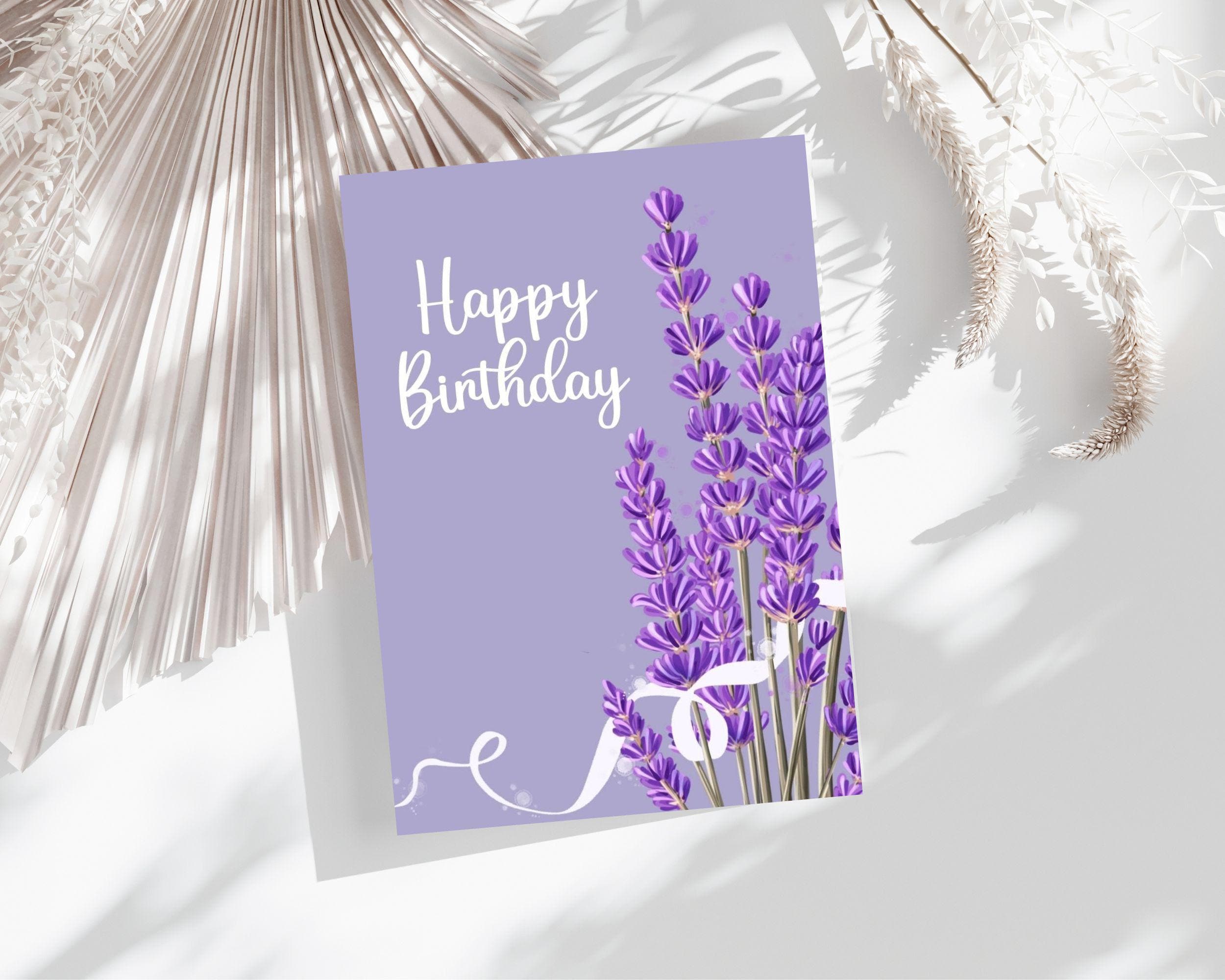 Lavender Happy Birthday Card , Floral Printable Birthday Card ...