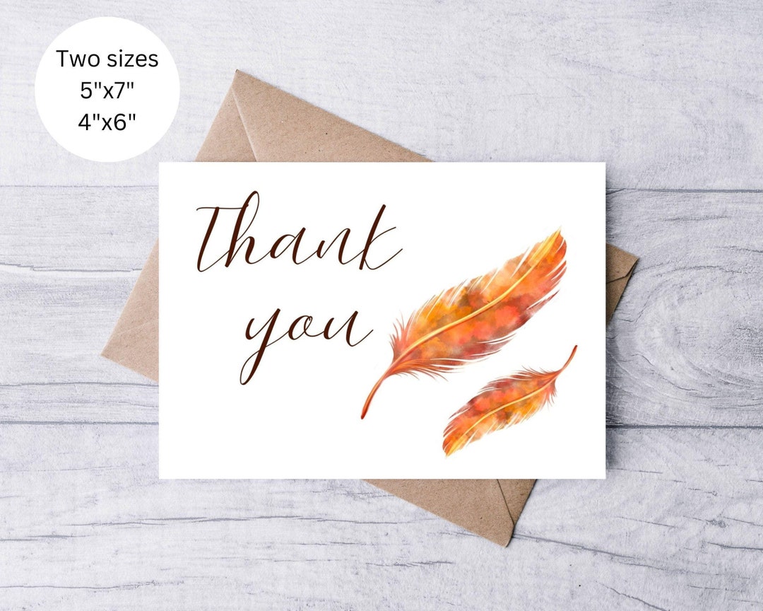 Feather Thank You Card , Thank You Card Printable, Orange Fall Hand ...