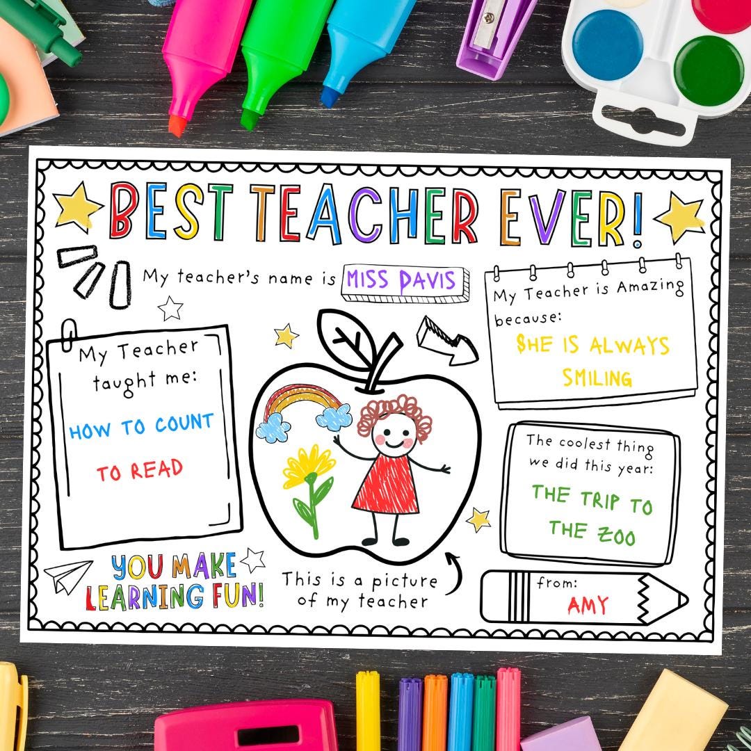 Best Teacher Ever Activity Sheet | End of School Year Printable for ...