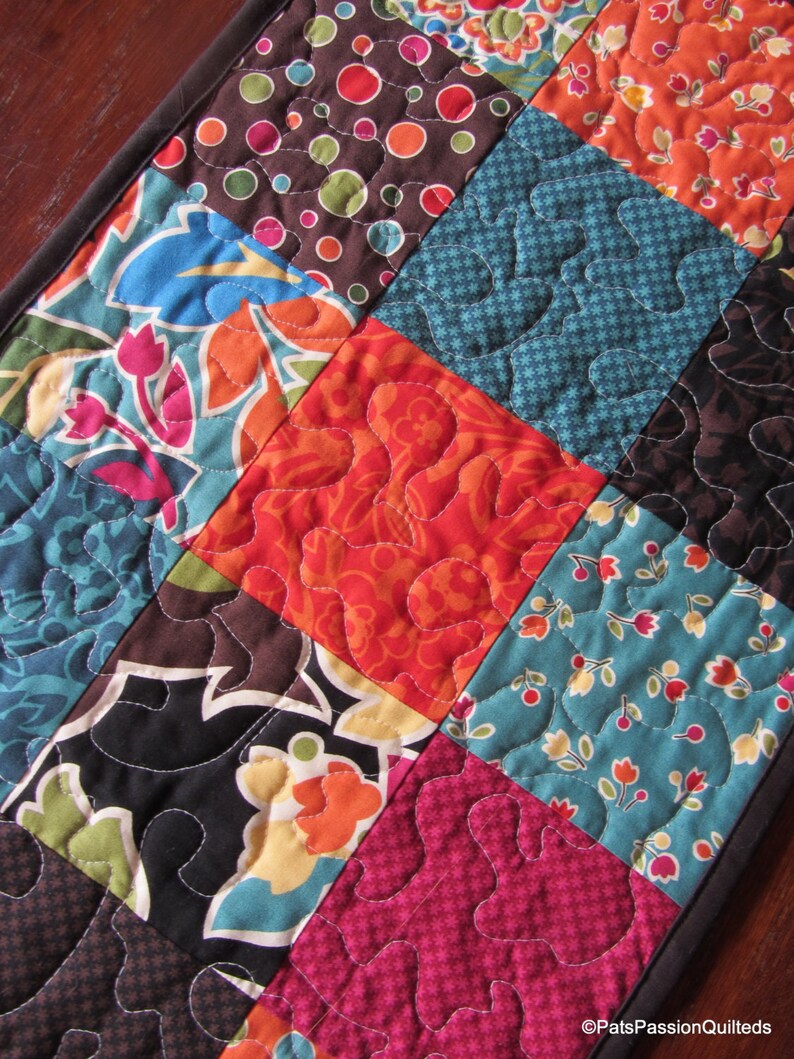 Floral Table Runner Quilted Table Runner Bold Color Table - Etsy