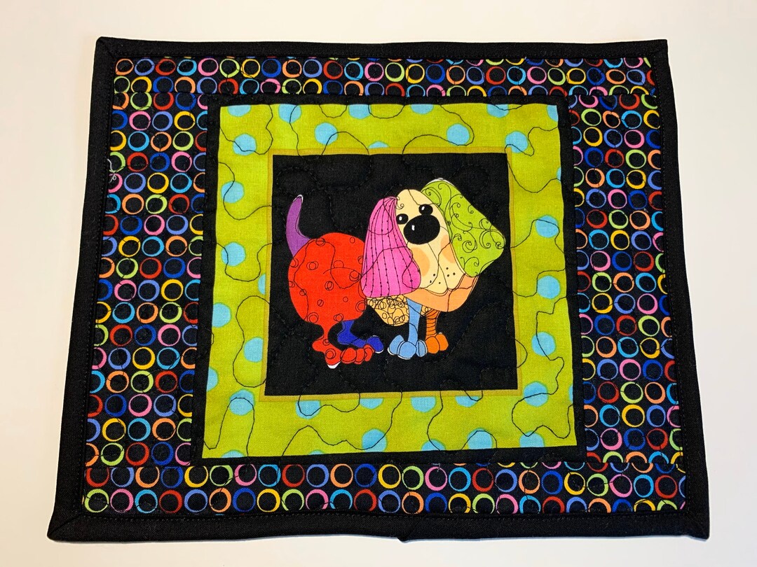 Quilted Dog Mug Rug Handmade, Quilted Dog Snack Mat or Placemat, Large ...