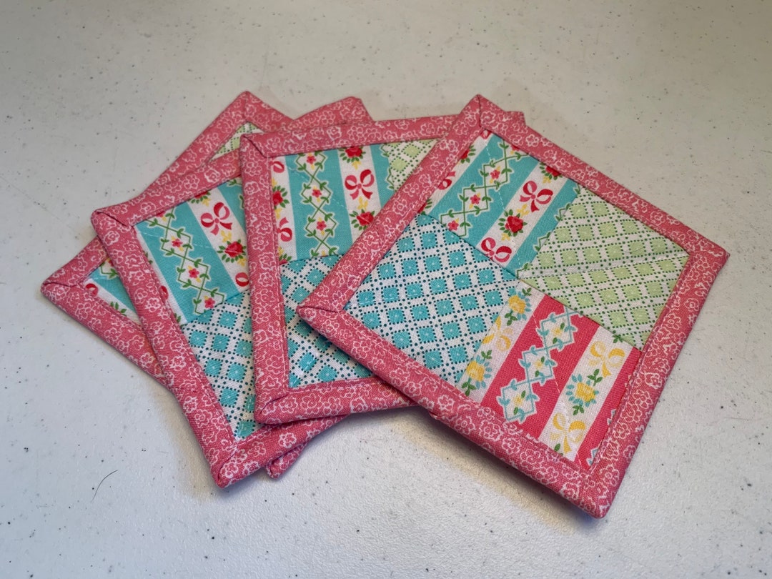 Quilted Coasters Cotton Fabric Floral Prints Set of 4 - Etsy