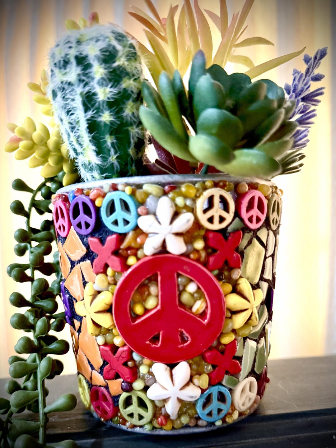 Handmade Mosaic Peace Sign Planter: Retro Desk Organizer & Succulent ...