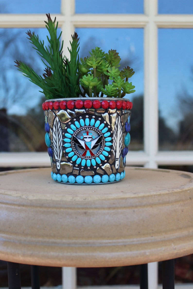 Southwestern Native American Style Mosaic Planter, Pen Holder, Napkin ...