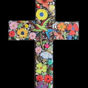 Mosaic Hummingbird Cross, Wall Cross, Spiritual Cross, Floral Wall ...