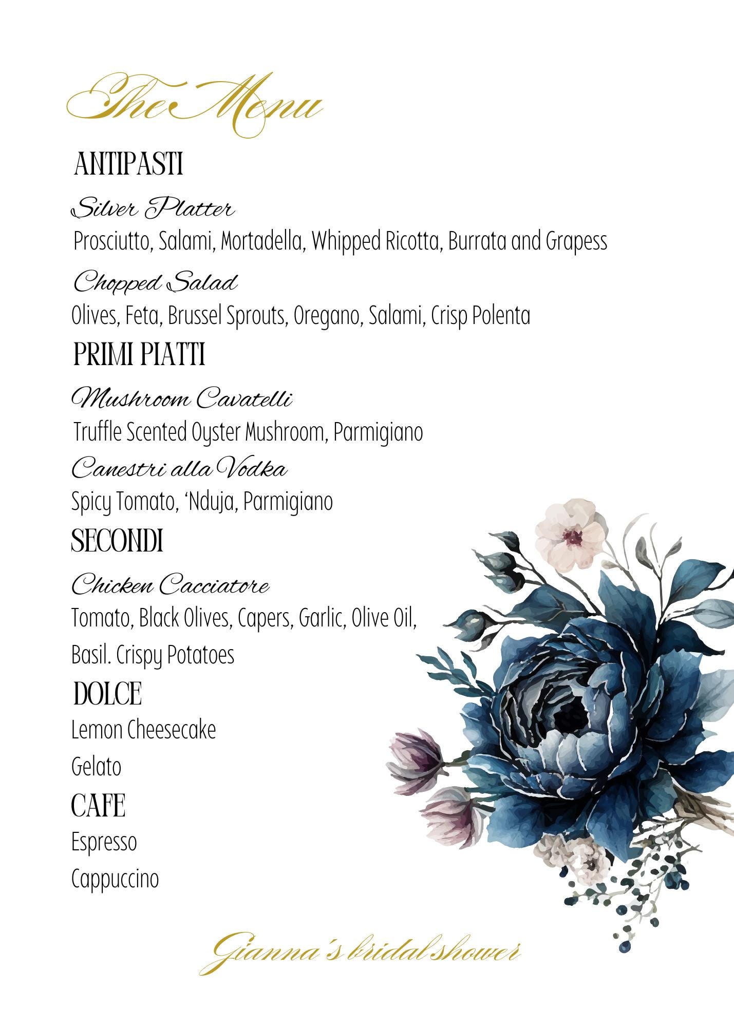 Bridal Shower Menu - Etsy