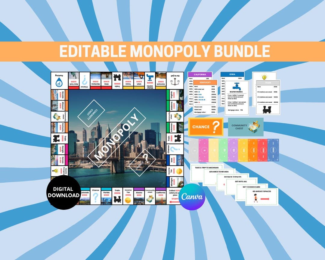 Customized Printable Monopoly Template, Monopoly Template, Custom ...