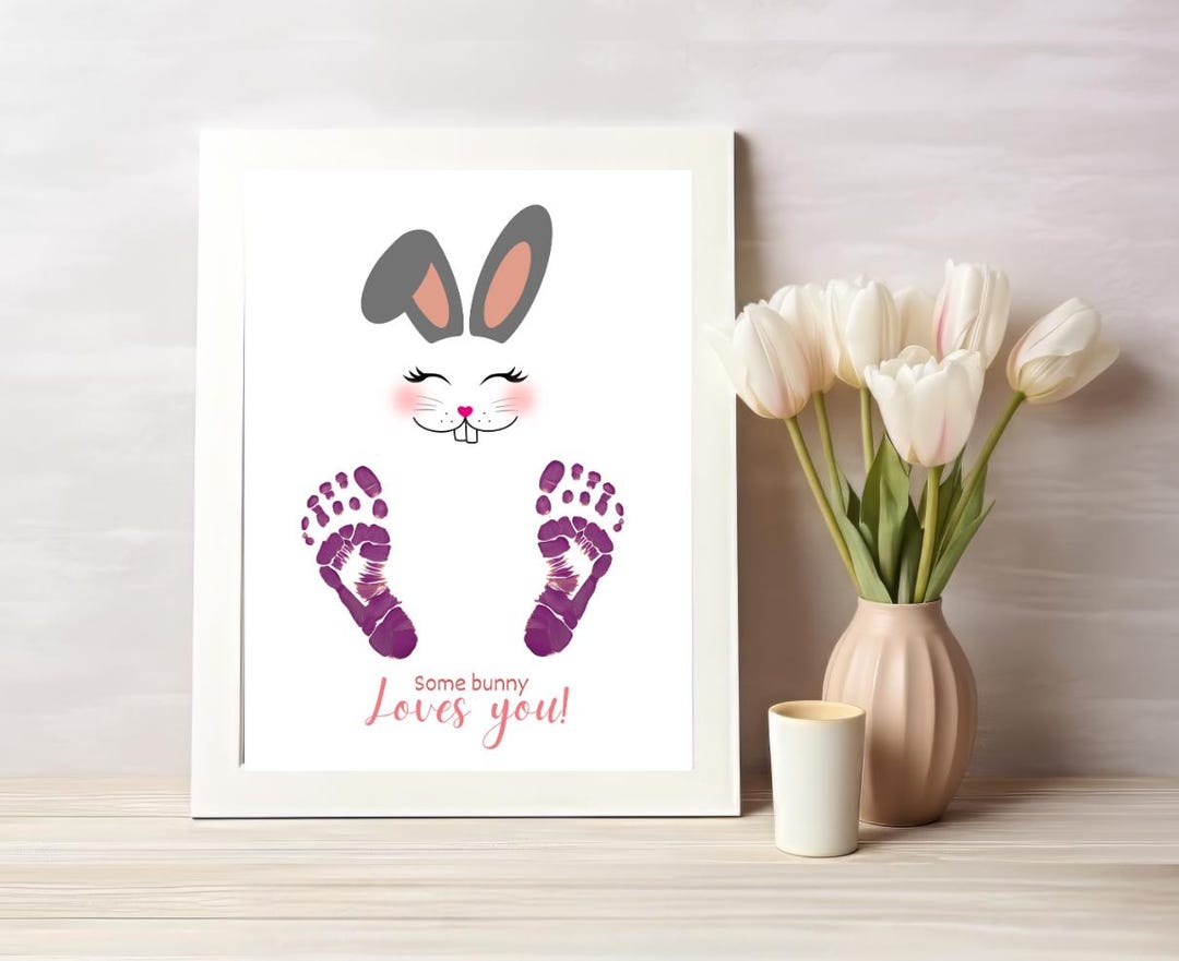 Easter Bunny Footprint Art Printable, DIY Easter Keepsake, Toddler ...
