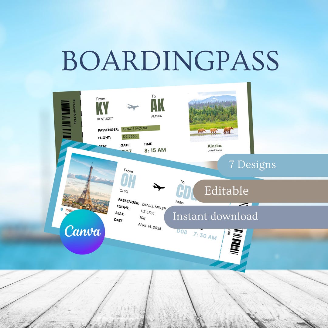 Bearbeitbare Einladung zur Bordkarte, druckbares Flugticket, Bordkarte ...