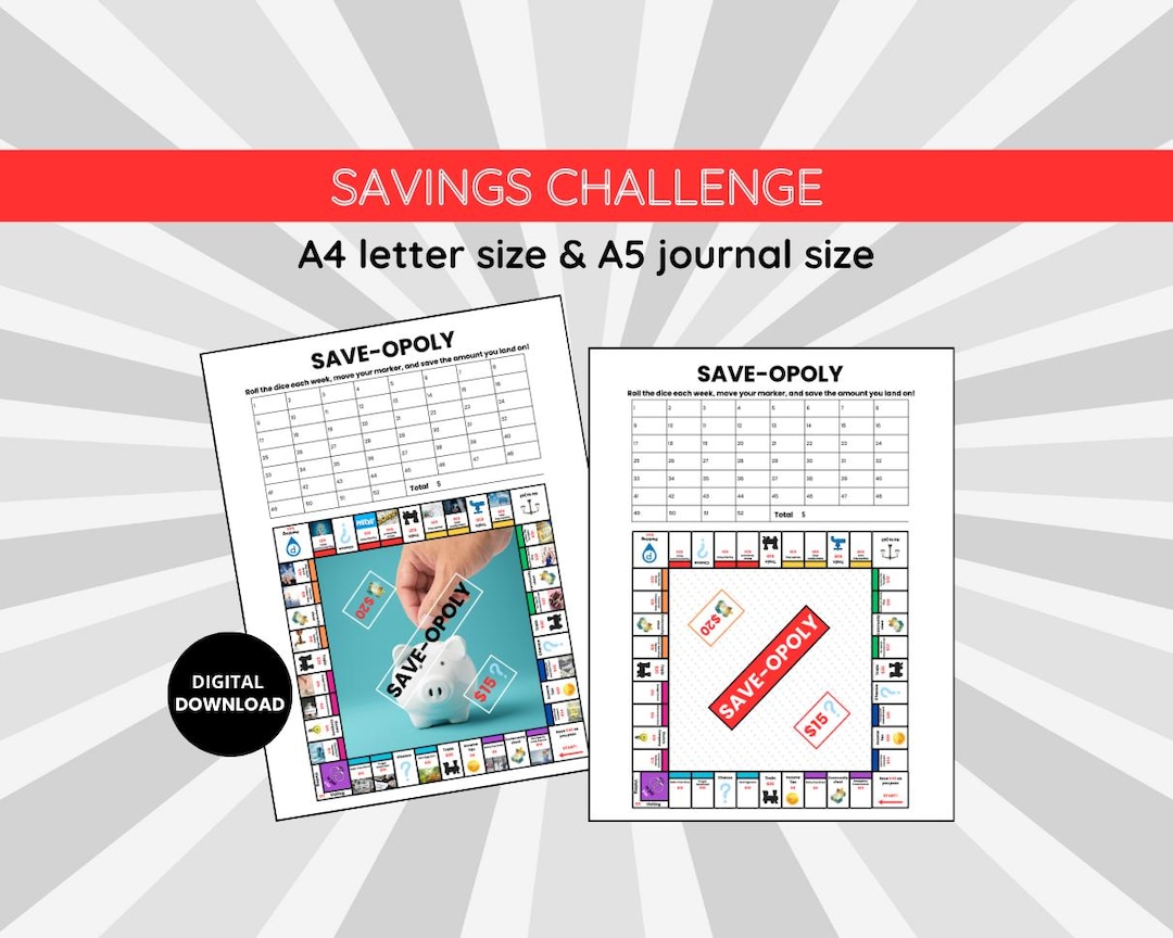 Saveopoly Savings Challenge, Budgeting Savings Game, Printable Journal ...