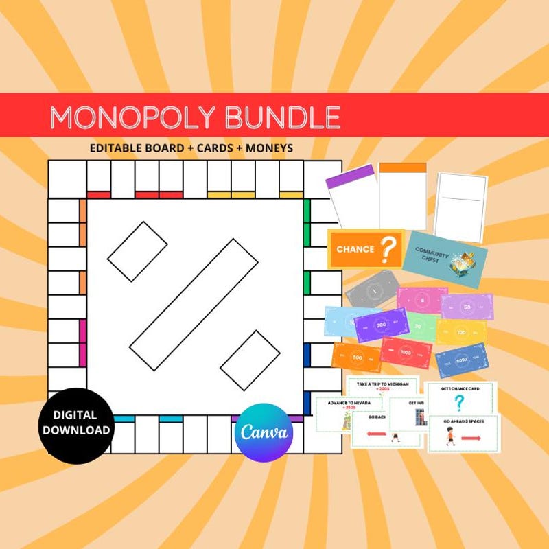 Monopoly template editable - Etsy México