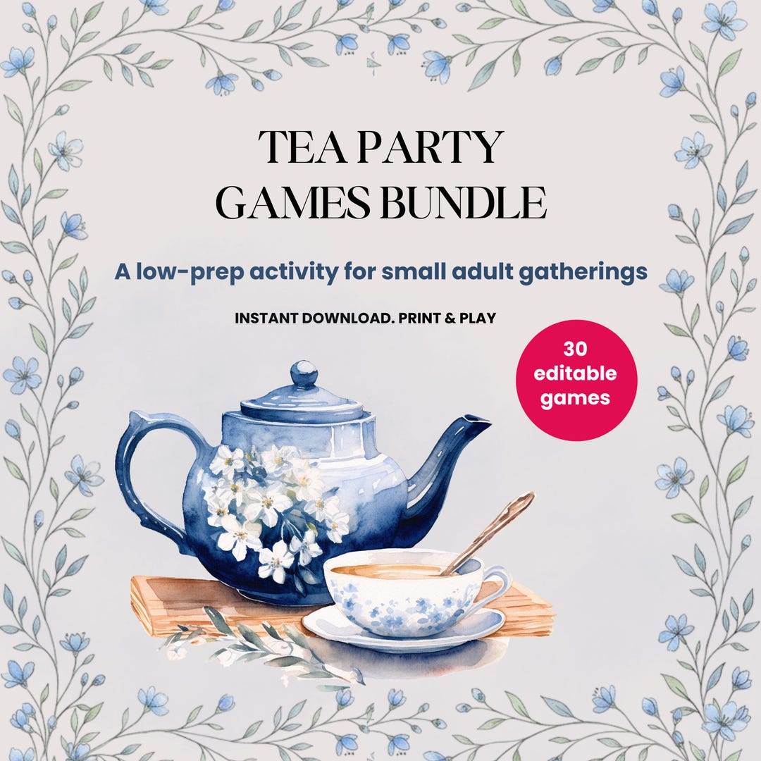 Tea Party Games With Blue Teapot and Flower Design for Birtdays, Baby ...