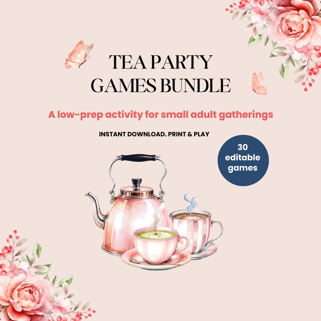 Tea Party Games With Blue Teapot and Flower Design for Birtdays, Baby ...