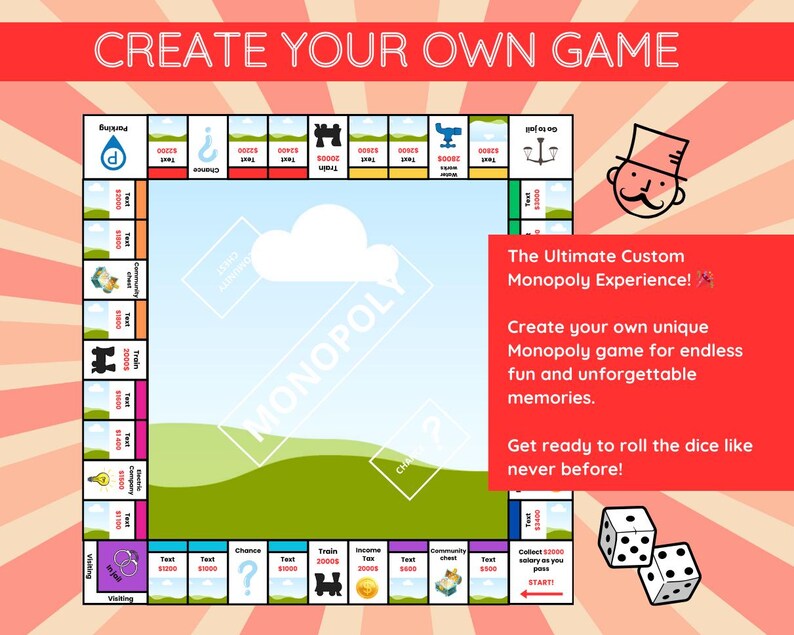 Custom Printable Monopoly Template, Birthday Games, Party Printable ...