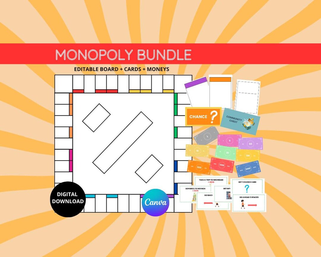 Custom Monopoly, Customized Printable Monopoly Template, Monopoly ...