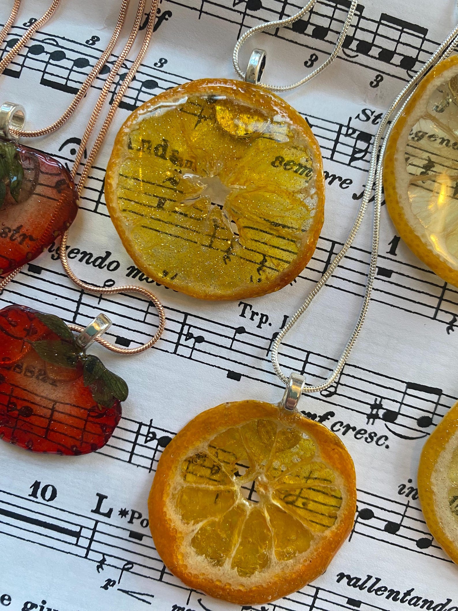 Real Lemon Necklace! Dried Yellow Fruit Slice, Preserved Holographic ...