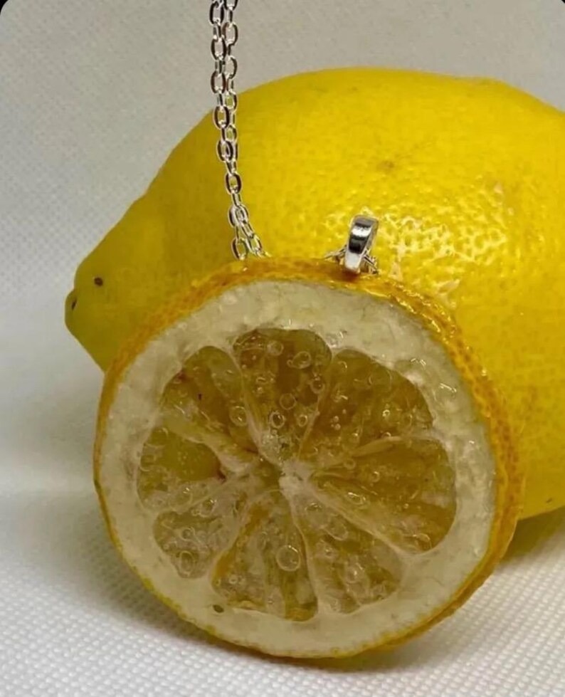 Real Lemon Necklace! Dried Yellow Fruit Slice, Preserved Holographic ...