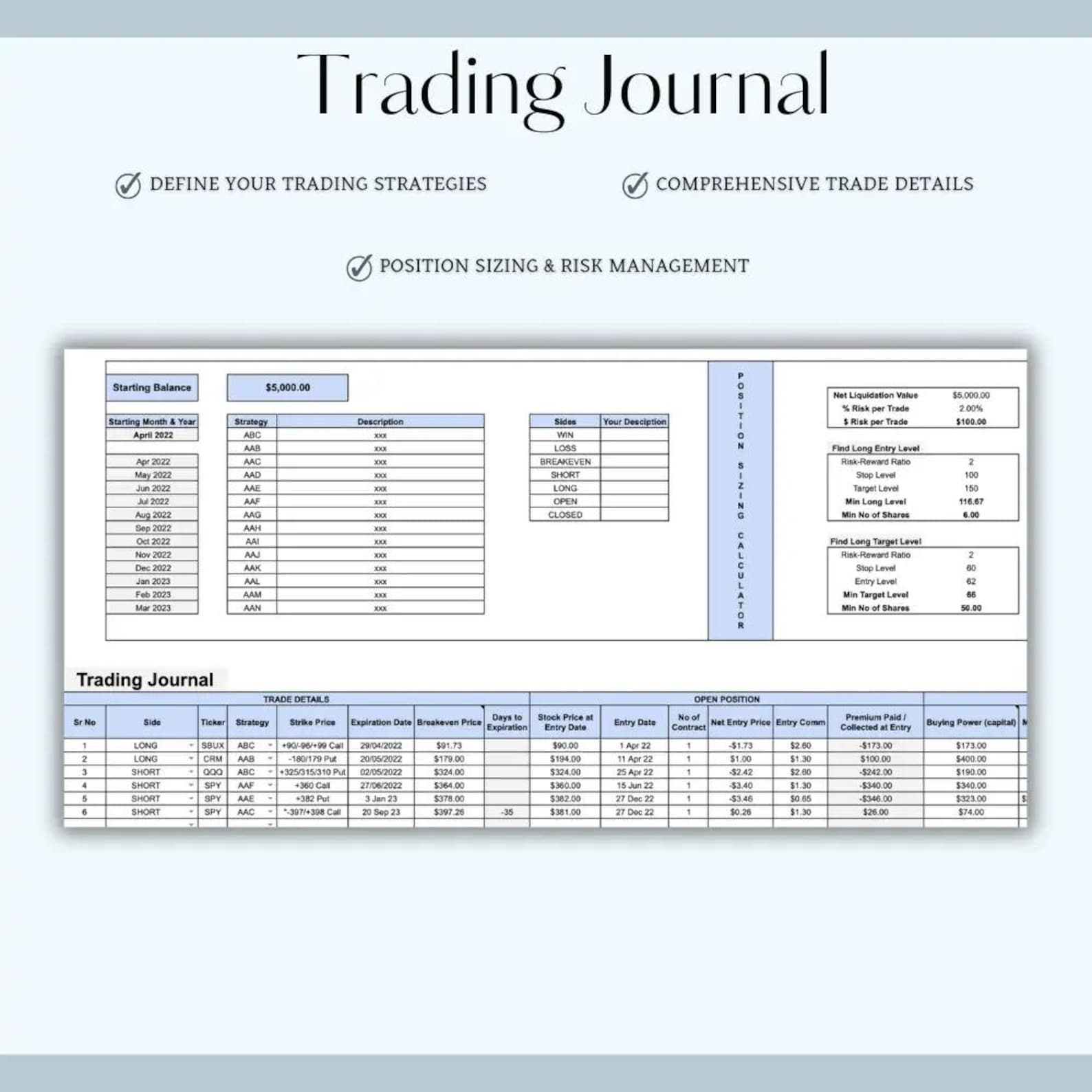 Options Trading Journal Template for Google Sheets, Win-loss Strategy ...