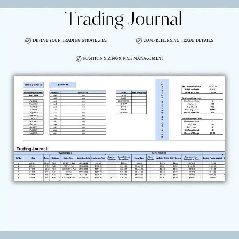 Options Trading Journal Template for Google Sheets, Win-loss Strategy ...