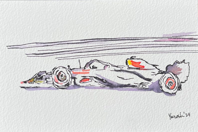 F1 Racecar Formula 1 Original Art Pen and Ink Watercolor Painting ...
