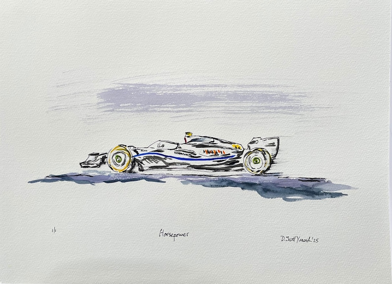 Original Formula 1 Watercolor & Ink Painting | "horsepower" F1 Racing ...