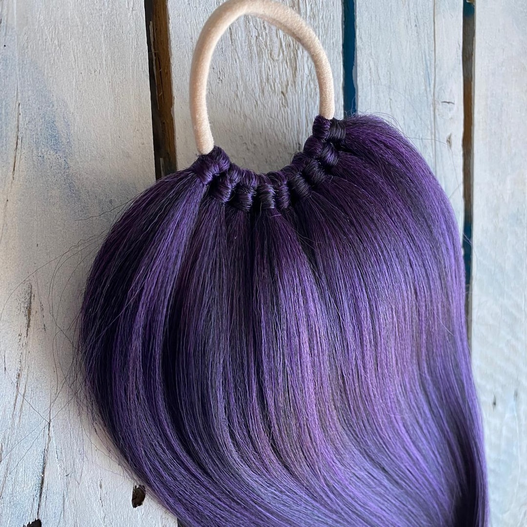 Dark Violet Ponytail Extension on Rubber Band, Synthetic Purple Colors ...
