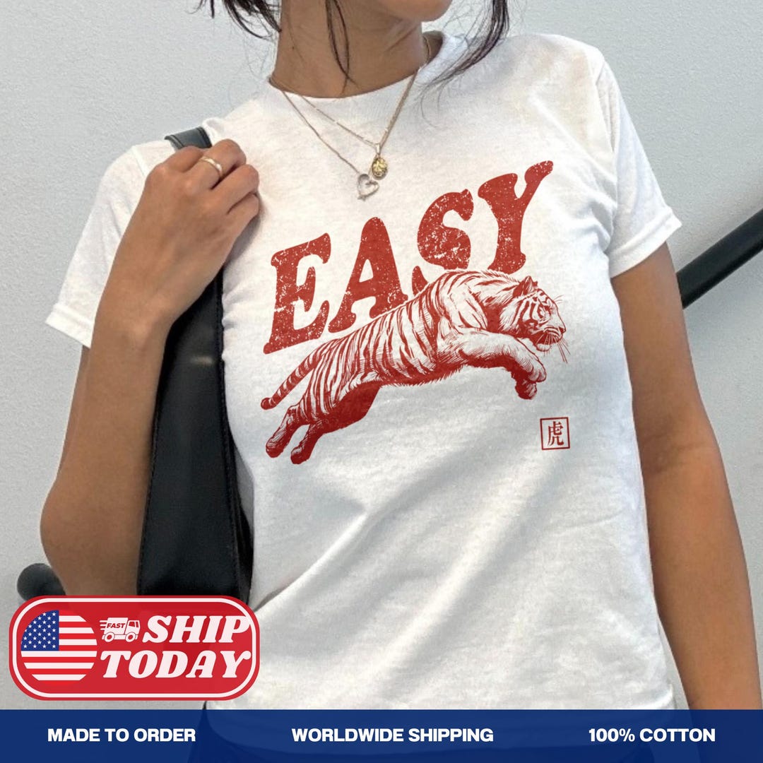 Easy Tiger Vintage 90s Y2K Baby Tee Graphic Tiger Print Retro Style ...