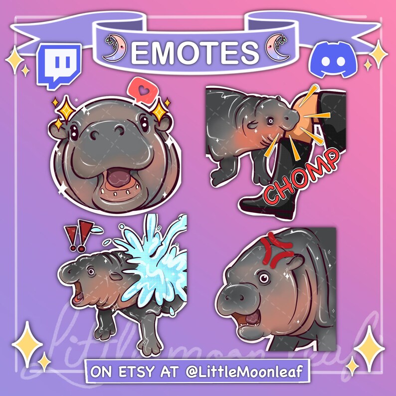 Cute Baby Hippo Emotes Set| Twitch & Discord| Emojis for Streamers - Etsy