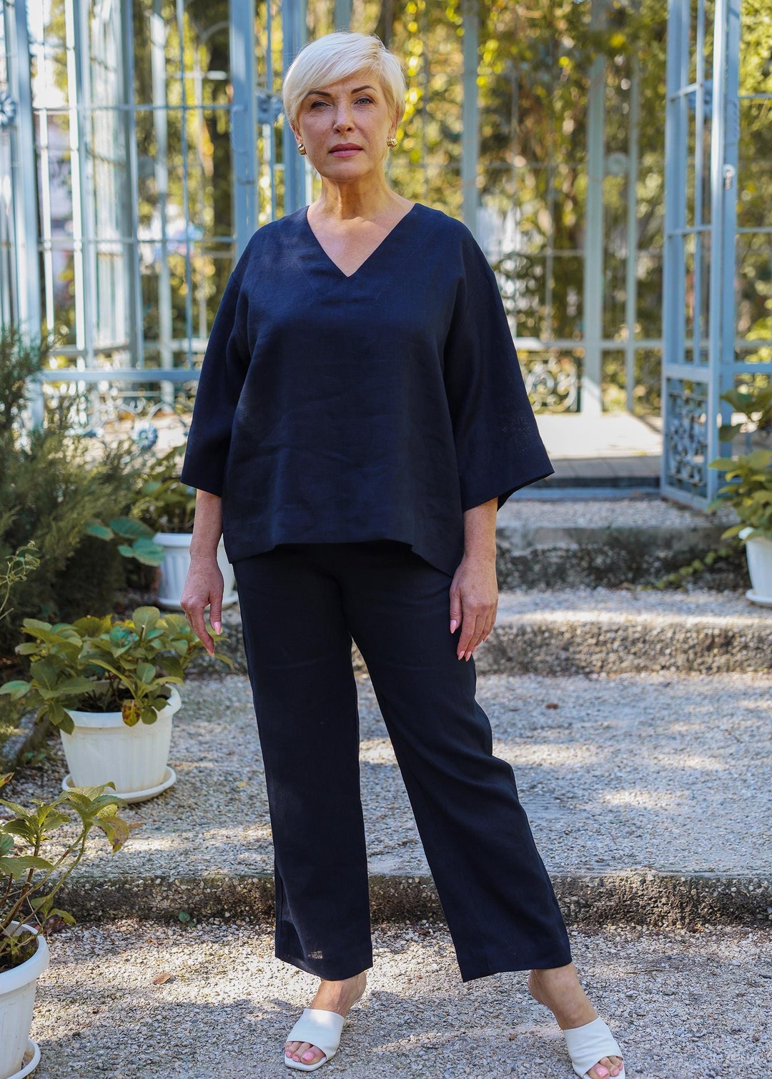 Linen Top Women, Linen Blouse, Linen V-neck Tops, Linen Tee Shirt Women ...
