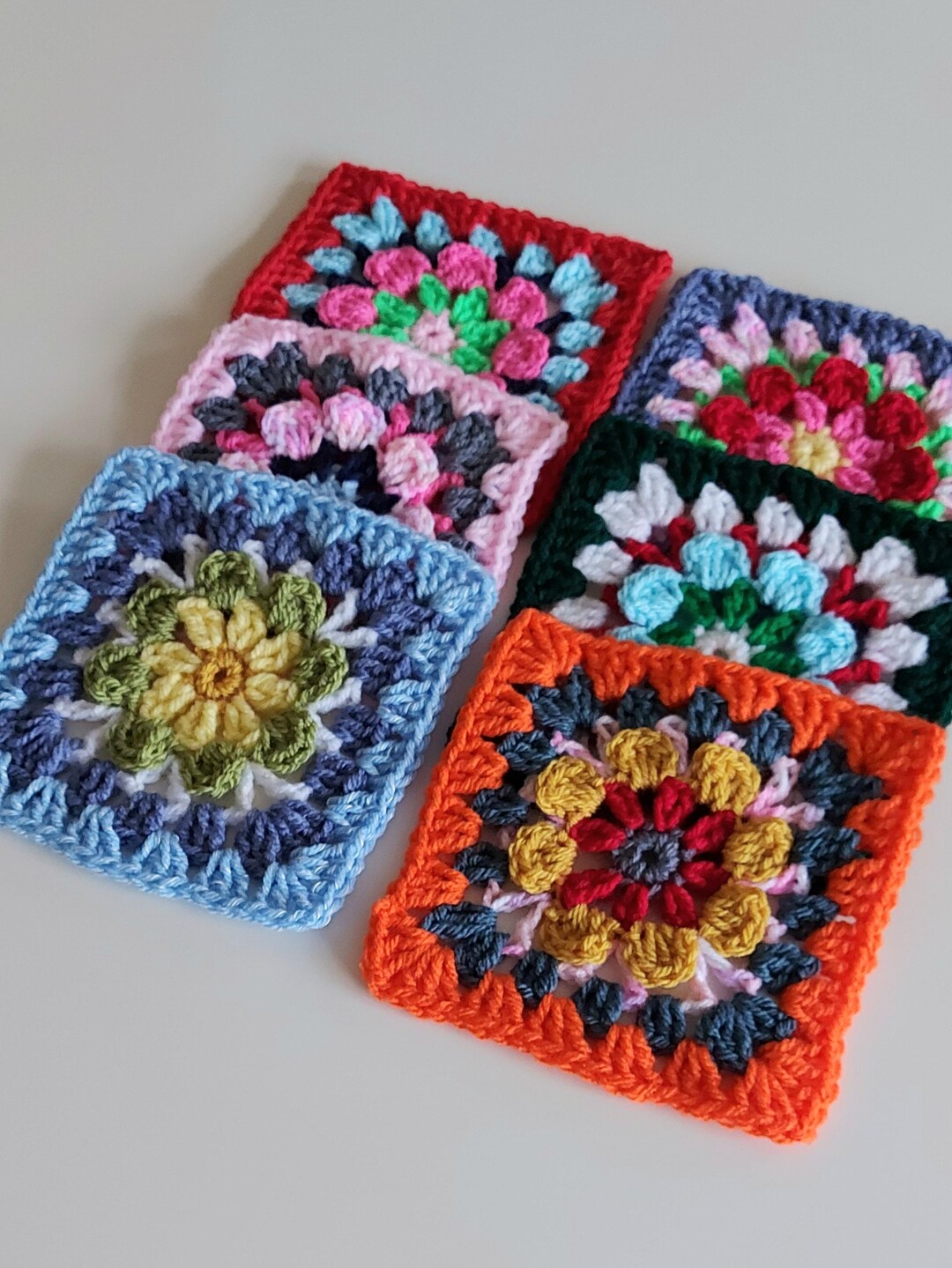 Six Floral Granny Squares Random Colors 5x5 Inches Craft Supplies ...