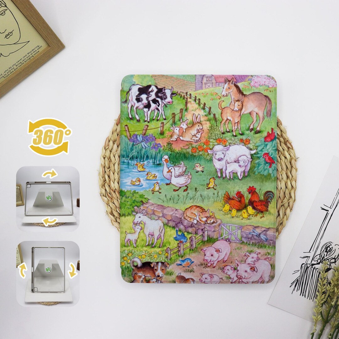 Farmyard Animal 360 Degree Rotate Stand iPad Case Cover iPad 9.7" 10.2 ...