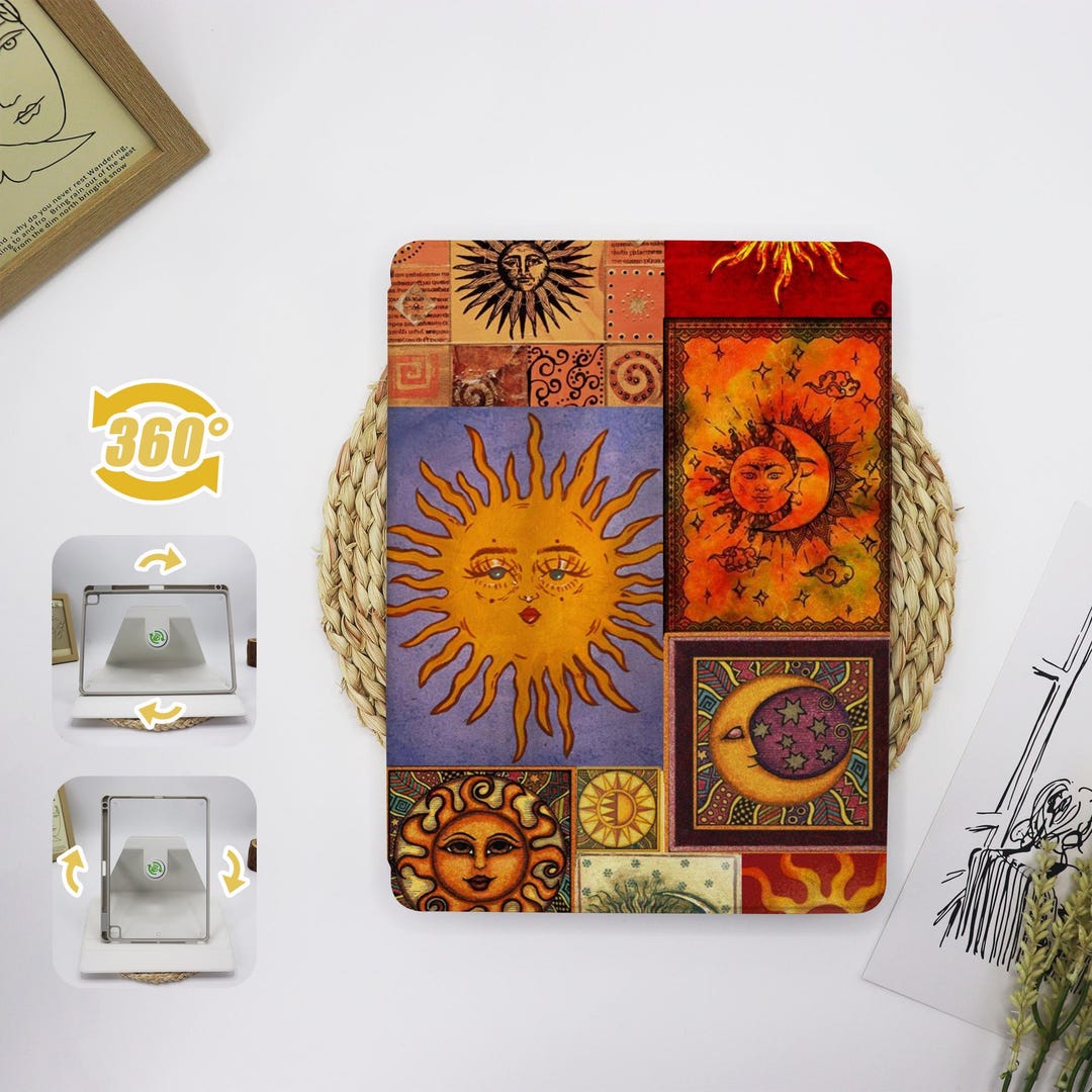 Sun Moon Artwork 360 Degree Rotate Stand iPad Case Cover iPad 9.7" 10.2 ...