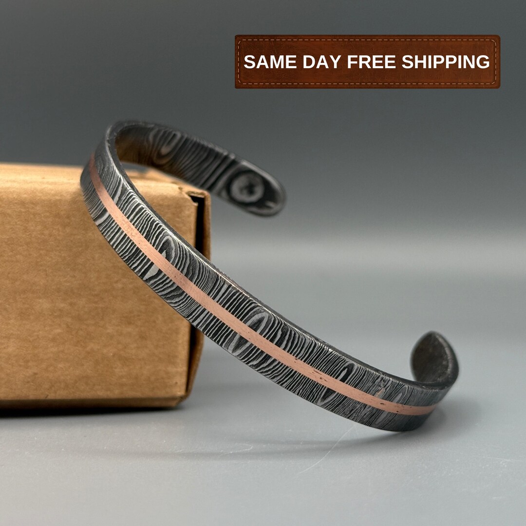 Aesthetic Handmade Damascus Steel Bracelet Bangle, Viking Modern ...