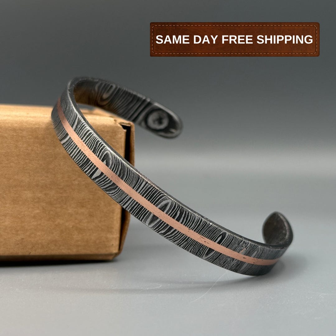 Handmade Damascus Steel Bangle Bracelet, Viking Cuff Jewelry - Etsy