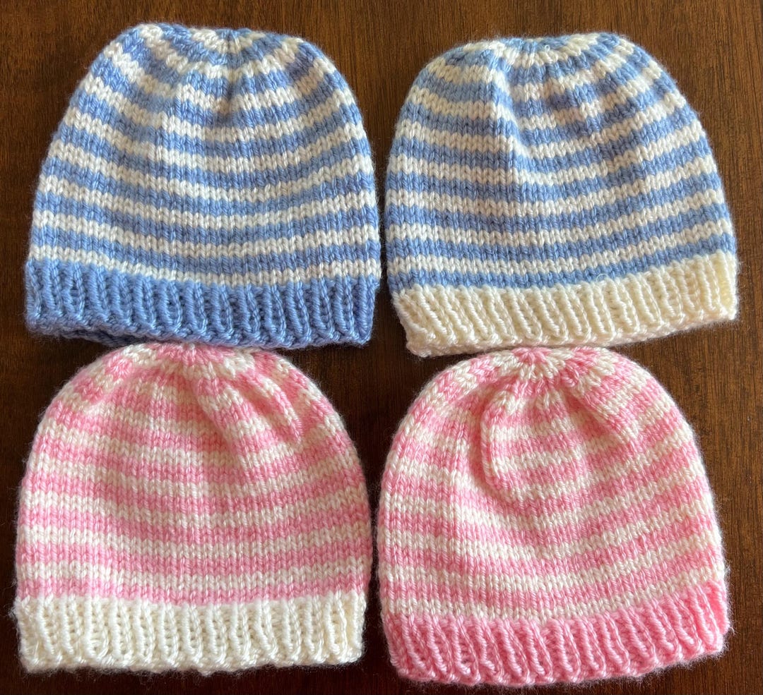 Hand Knit Striped Infant Newborn Baby Hat Beanie Two Sizes and Variety ...