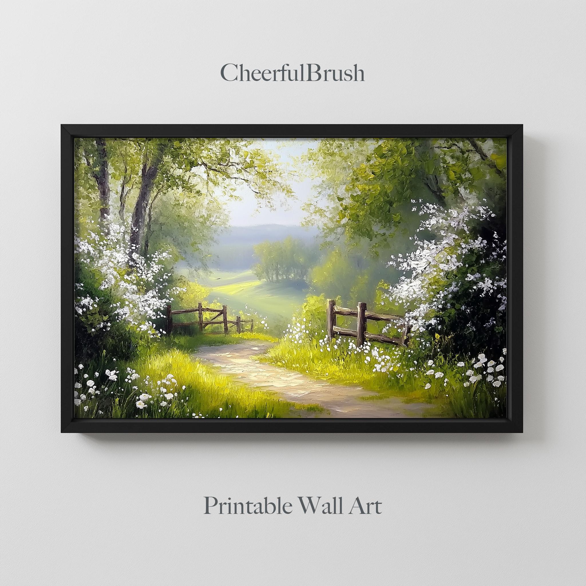 Peaceful Countryside Path Wall Art, Blooming Spring Landscape Painting ...