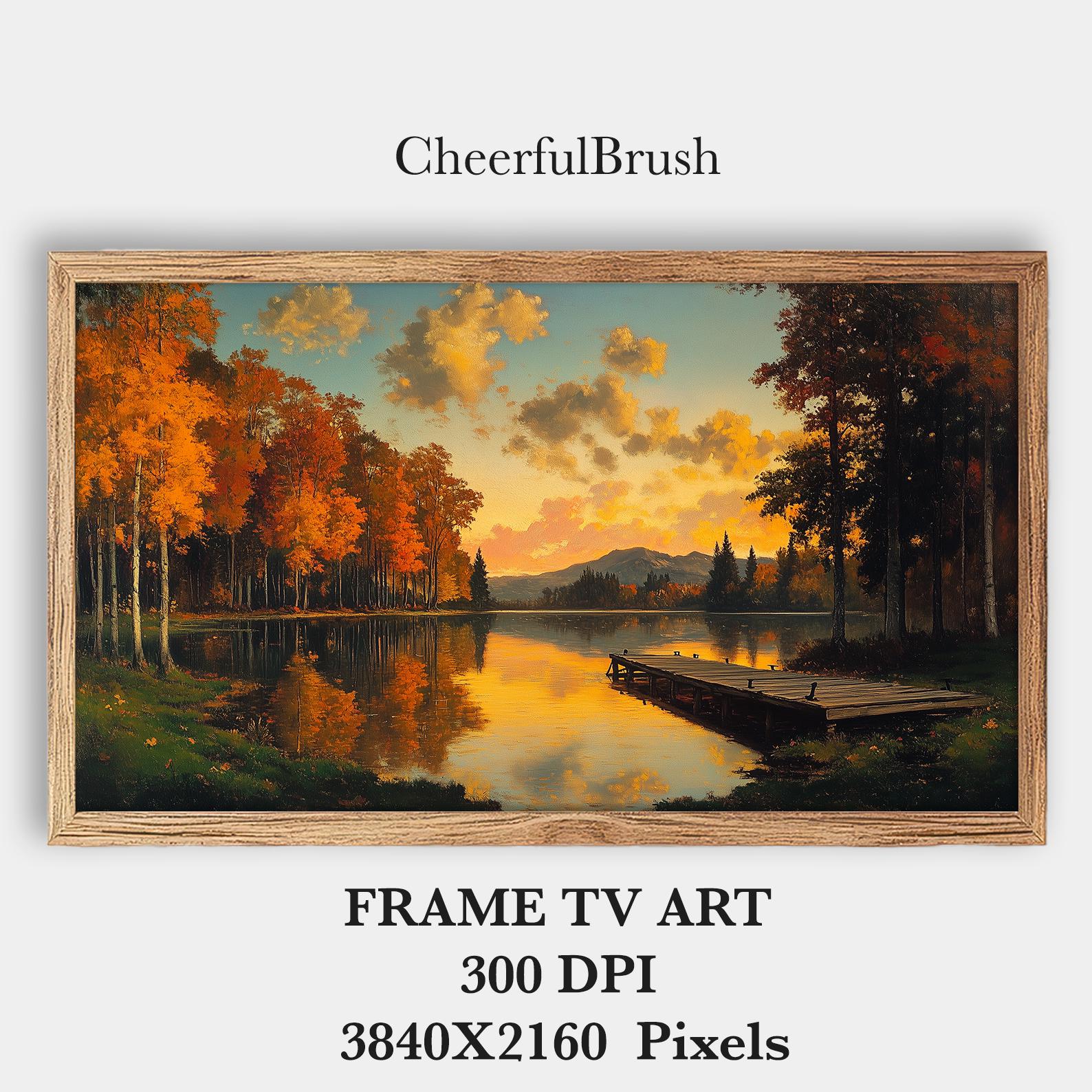 Serene Sunset Lake Scene Samsung Frame TV Art Golden Autumn Forest ...