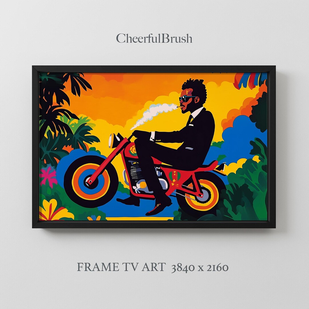 Tropical Motorcycle Rider Art for Samsung Frame TV | Bold Digital Wall ...