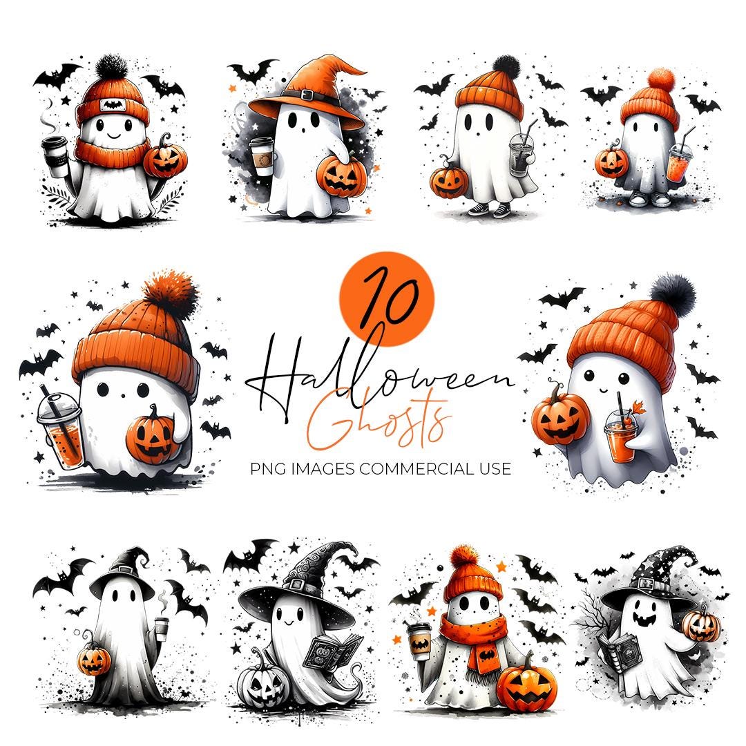Halloween Png, Clip Arts, Cute Ghost, Halloween Bundle, Pod, Halloween ...