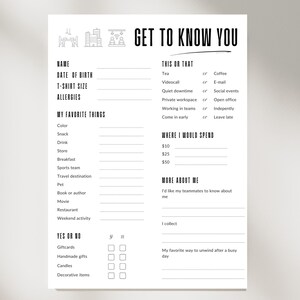 Employee Favorites List, Team Building Get to Know Me Questionnaire ...