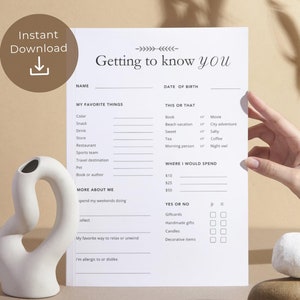 Getting to Know You Questionnaire, All About Me Printable, Favorite ...