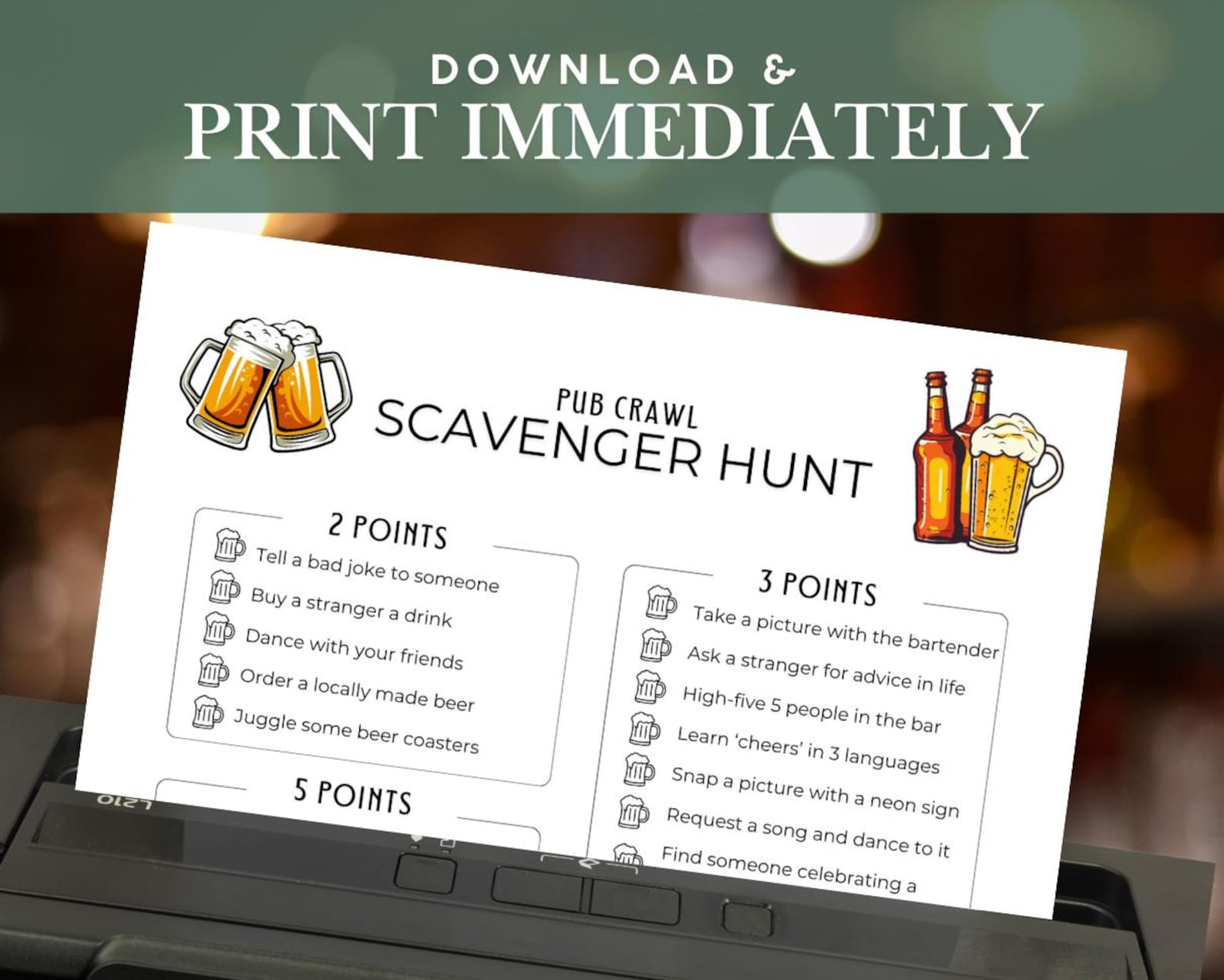 Pub Crawl Scavenger Hunt Printable, Bar Scavenger Hunt, Pub Crawl Game ...