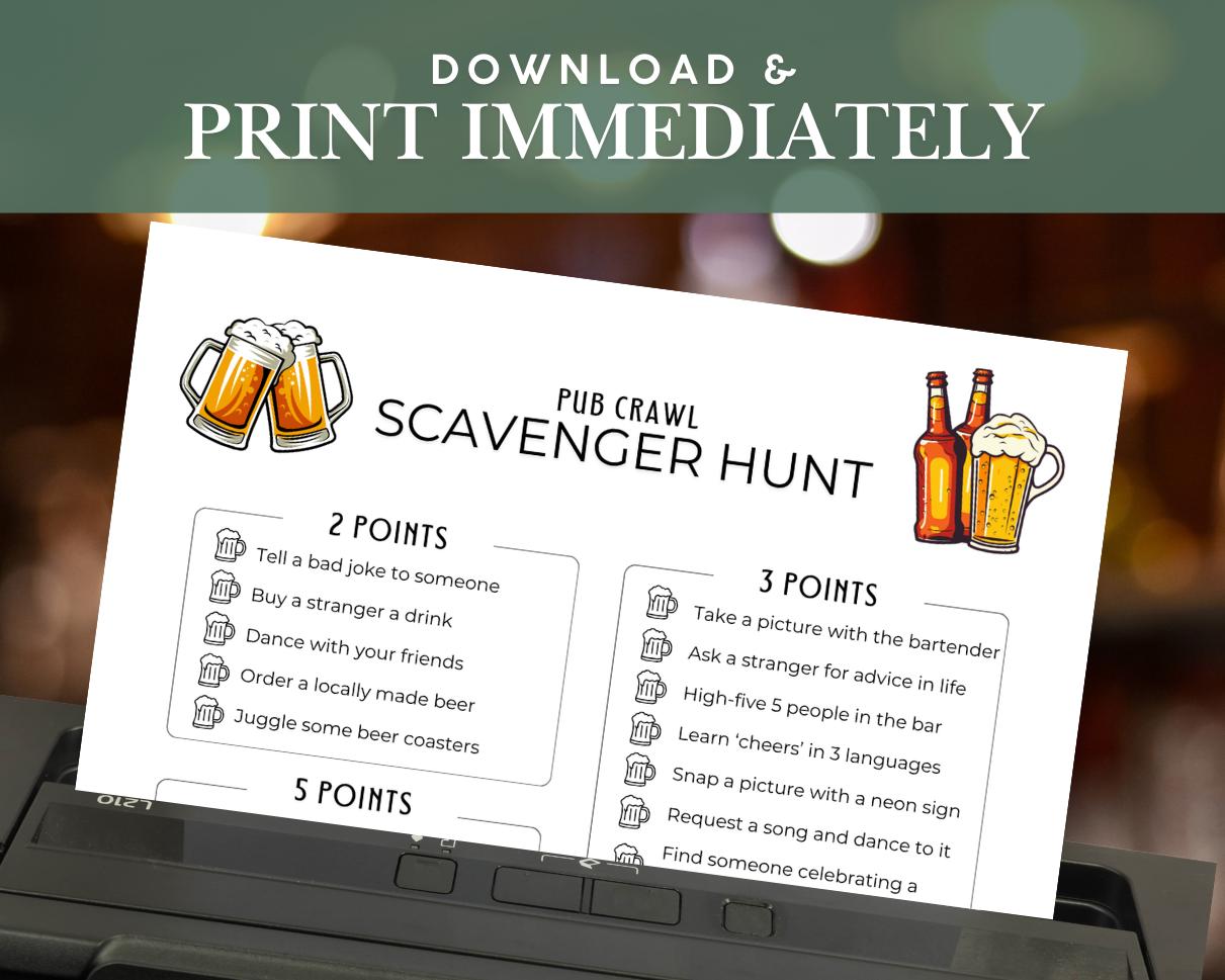 Pub Crawl Scavenger Hunt Printable, Bar Scavenger Hunt, Pub Crawl Game ...