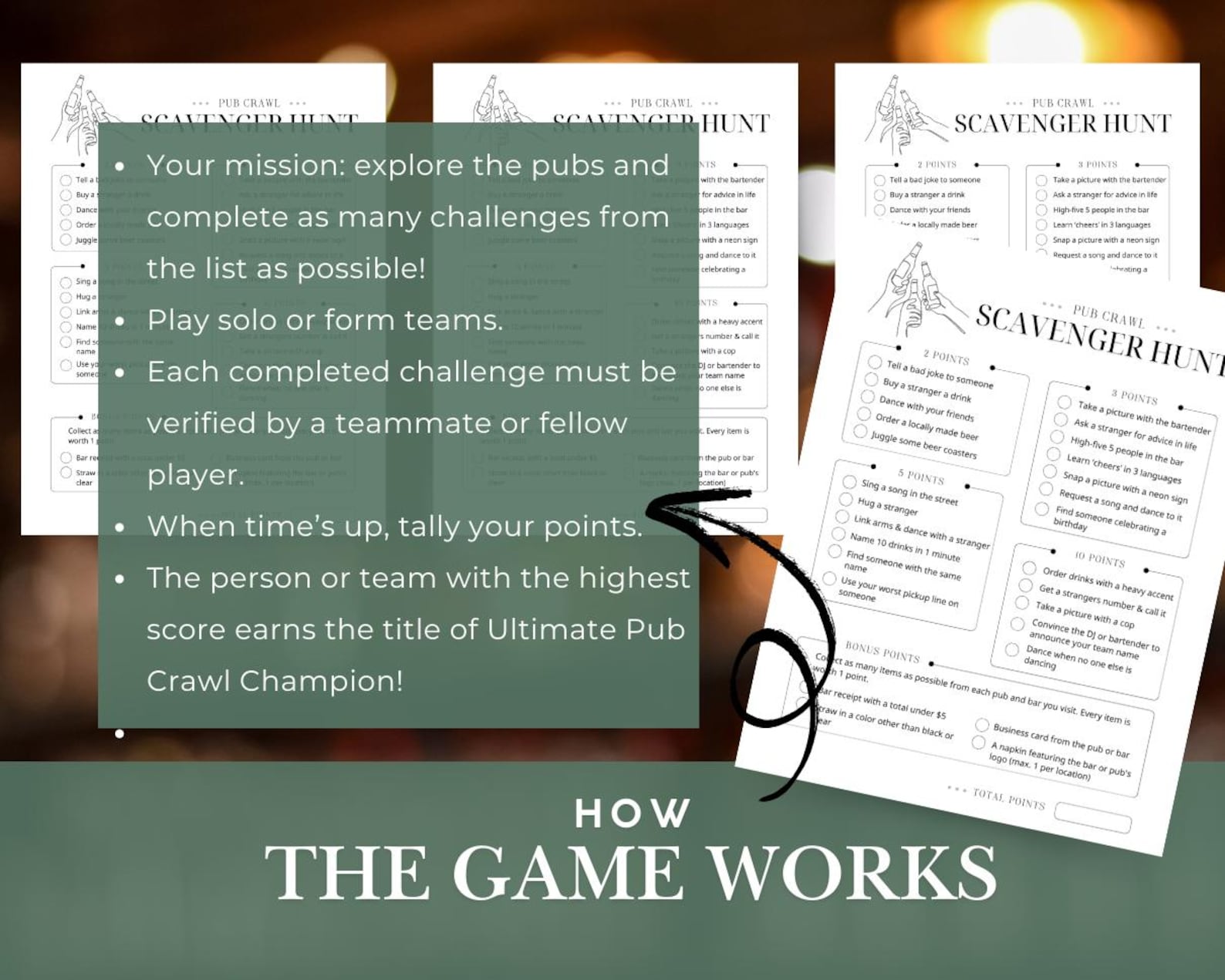 Pub Crawl Scavenger Hunt Printable, Bar Scavenger Hunt, Pub Crawl Game ...