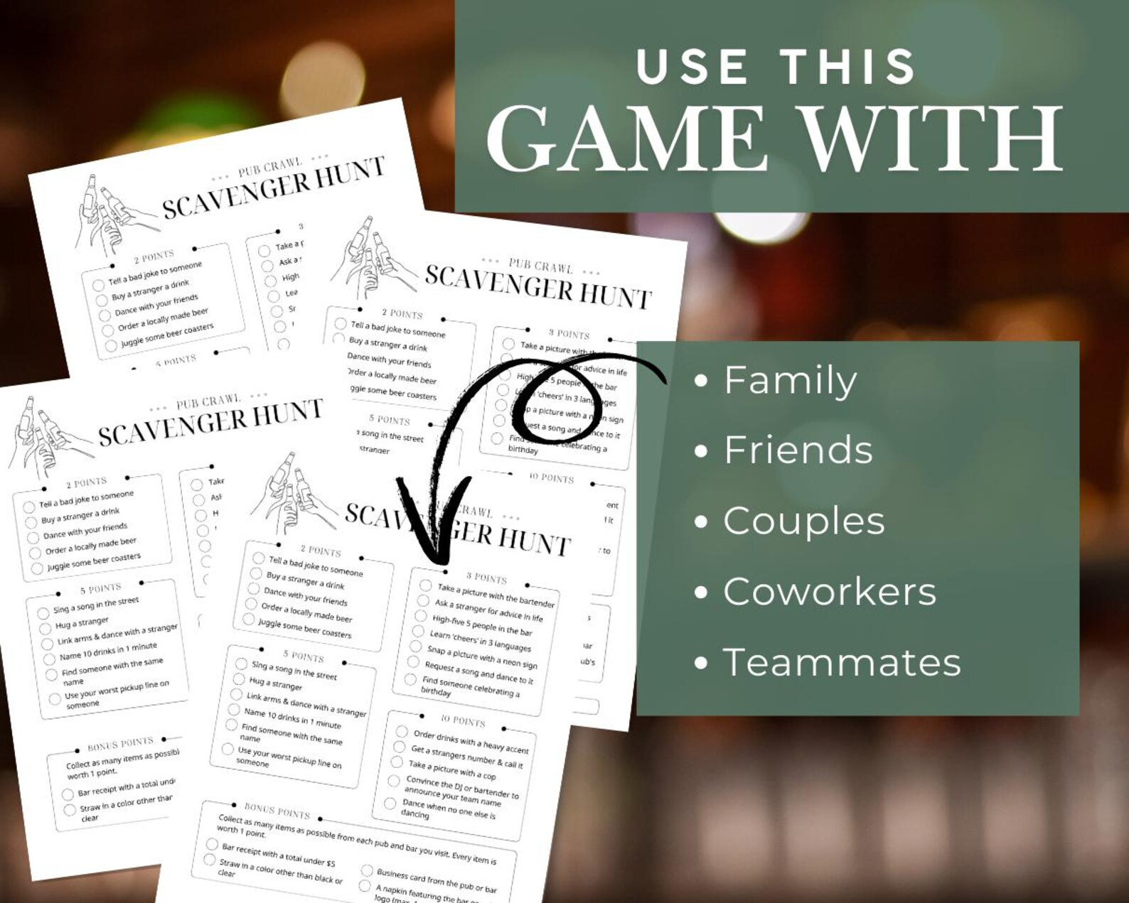 Pub Crawl Scavenger Hunt Printable, Bar Scavenger Hunt, Pub Crawl Game ...