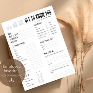 Employee Favorites List, Team Building Get to Know Me Questionnaire ...