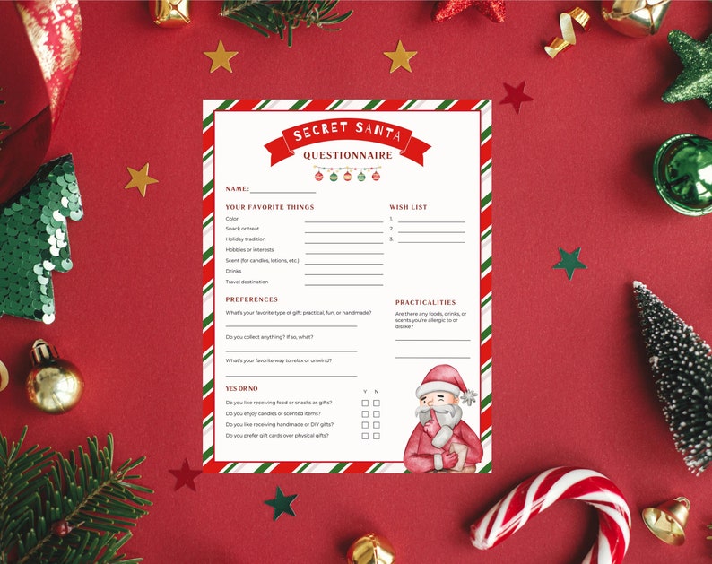 Secret Santa Questionnaire Printable, Secret Santa Gift Questionnaire ...